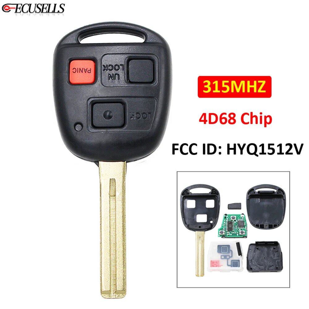 Ecusells 3 button дистанционный ключ-брелок от машины 315 МГц 4D68 чип FCC ID: HYQ1512V для Lexus GX470 2003-2009 LX470 2003-2007-короткое лезвие