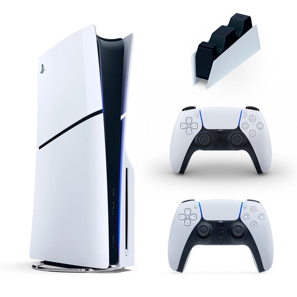 Игровая приставка Sony PlayStation 5 Slim, с дисководом, 1 ТБ, два геймпада + зарядная станция