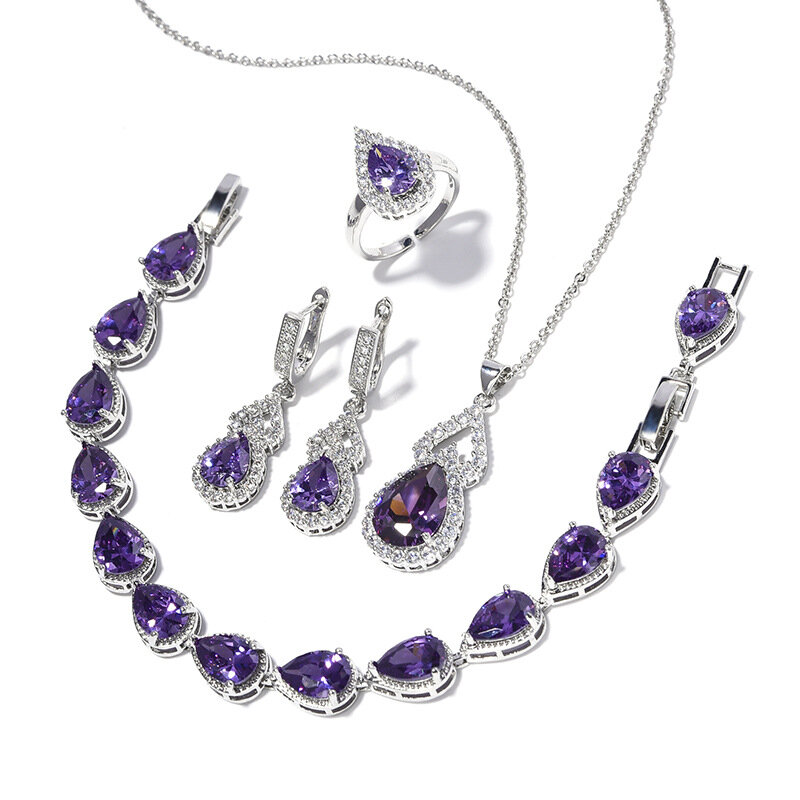 Комплект бижутерии: браслет, колье, кольцо, серьги, циркон