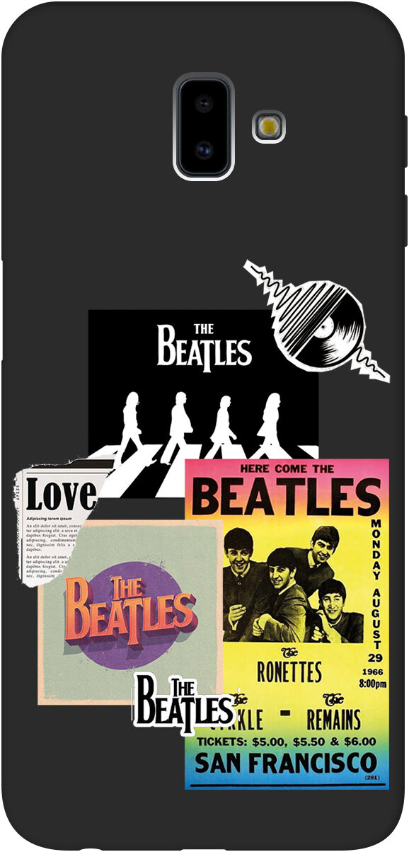 Матовый чехол Beatles Stickers для Samsung Galaxy J6+ (2018) / Самсунг Джей 6 плюс с 3D эффектом черный