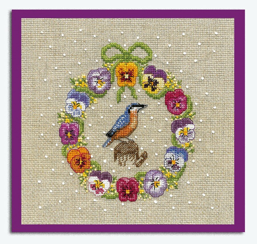 Набор для вышивания Le Bonheur des Dames #2689 February Wreath Nuthatch (Февральский Венок Поползень), Счетный крест, 14.5 х 14.5 см