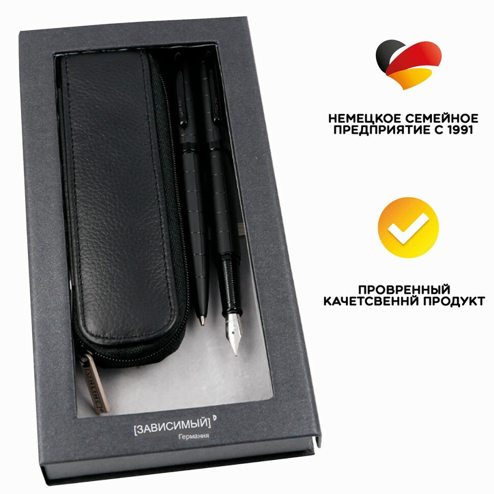 Online 34573 Набор ручек "Eleganza" в кожаном чехле, перьевая и шариковая, 139 x 16 x 12 мм