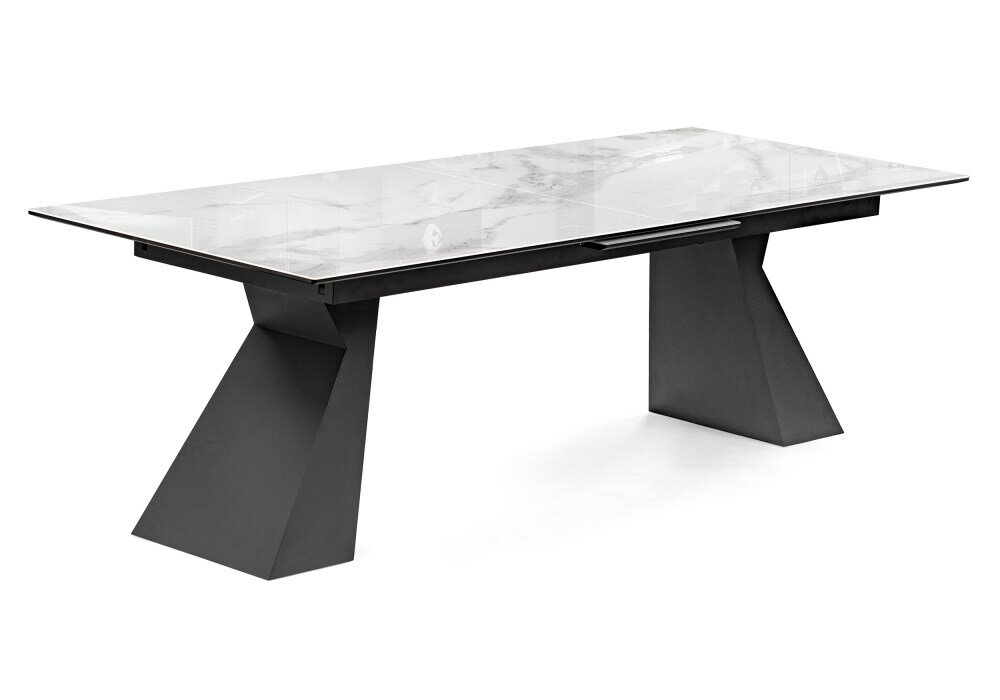 Стол стеклянный Woodville Стеклянный стол Денхольм 240(290)х100х75 белый мрамор / черный