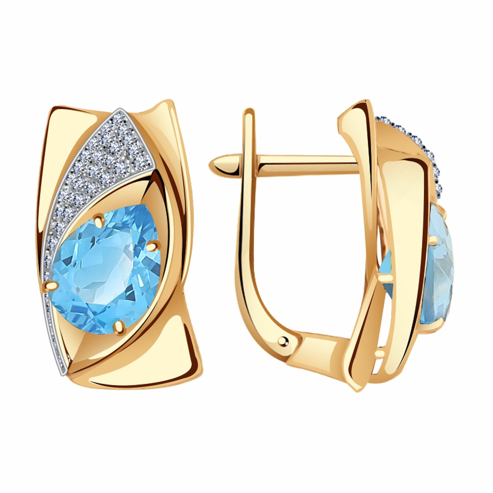 Серьги, красное золото, 585 проба, топаз, фианит
