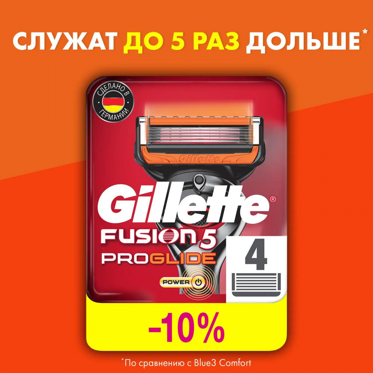 Gillette FUSION5 ProGlide Power RED Кассеты для бритья сменные (5 лезвий триммер) 4шт 7702018085576