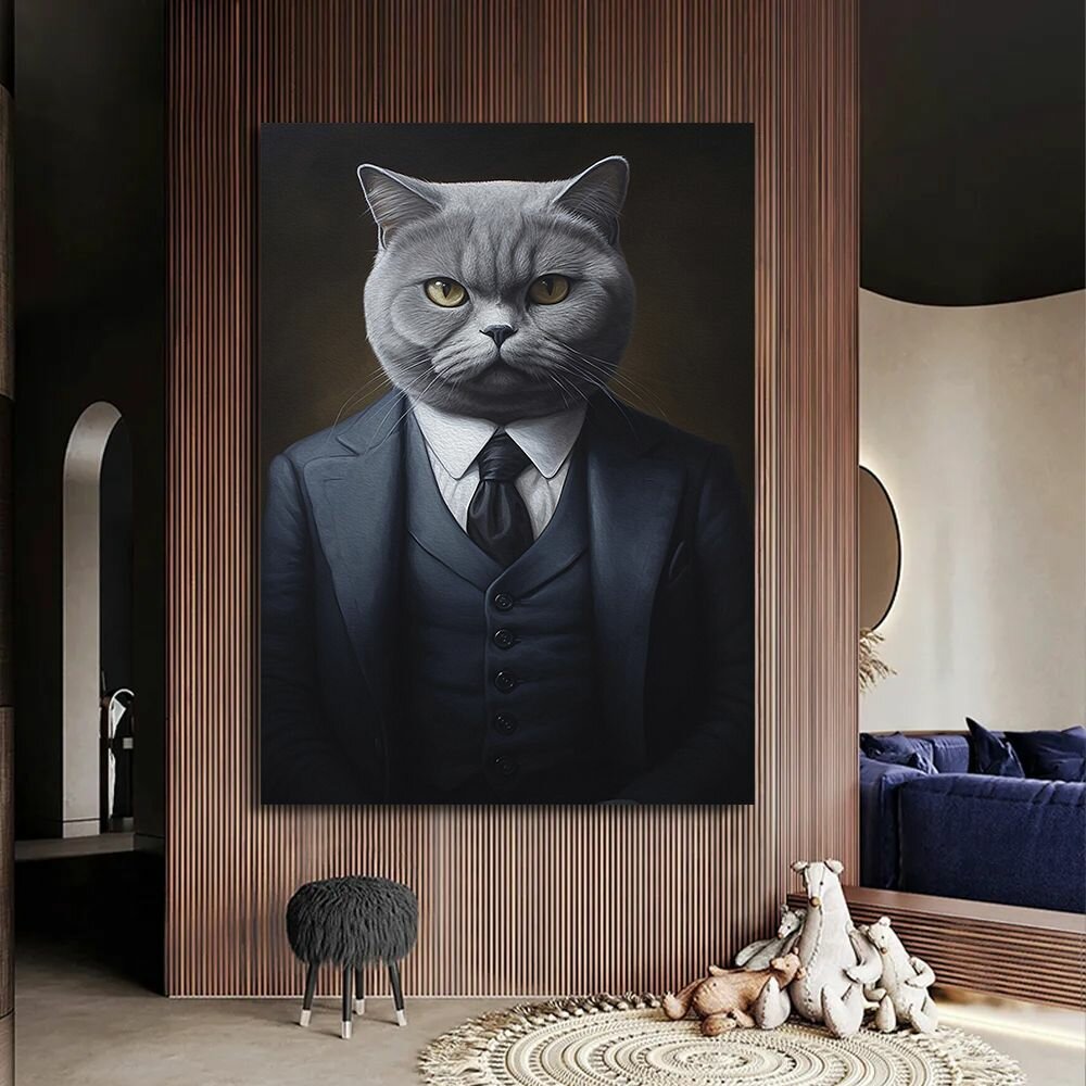 Картина "Британская кошка в пиджаке", на подрамнике, на дереве, 20x30 см