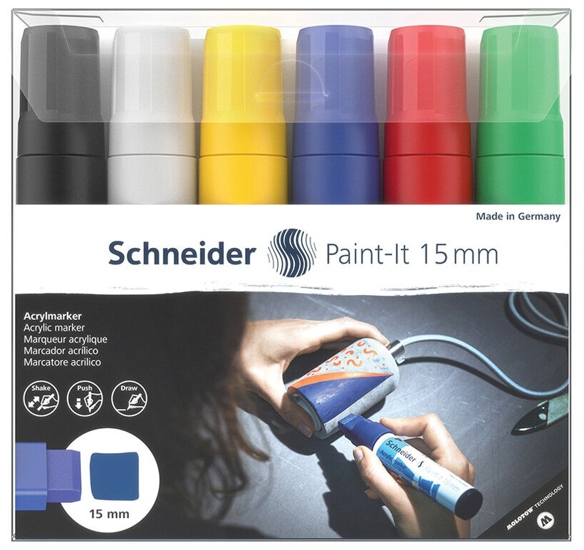Набор маркеров акриловых Schneider "Paint-it 330", 15мм, ассорти, 6шт.