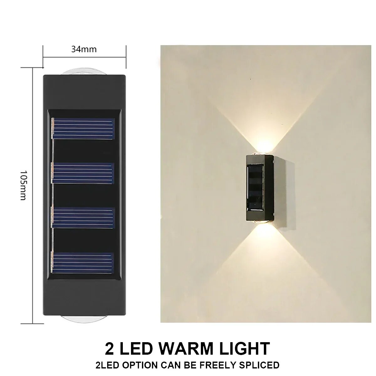 Солнечная настенная лампа 2 LED Warm