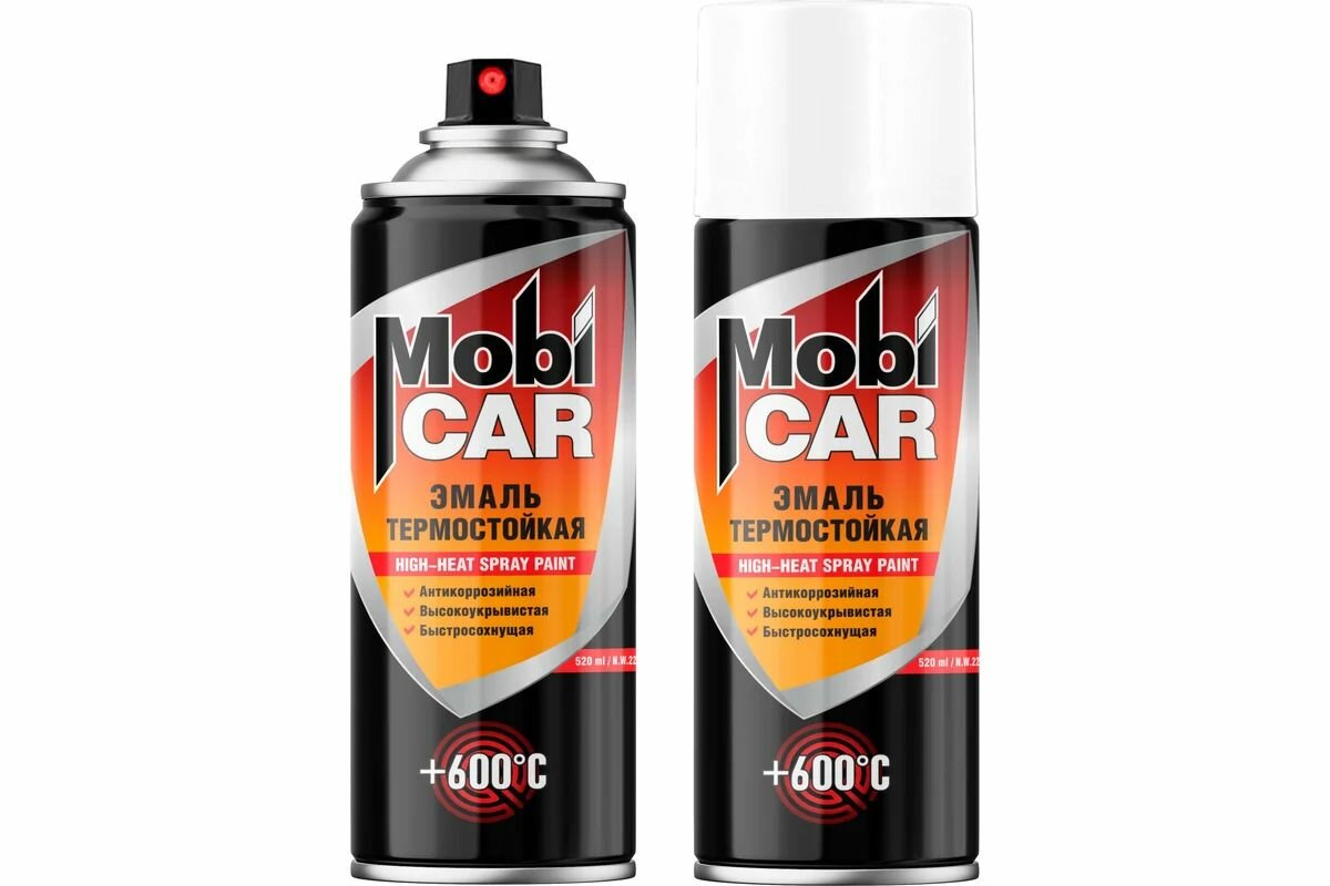 Аэрозольная эмаль термостойкая +600С Mobicar 520 мл, сигнальный белый RAL 9003 0538-9003 MC
