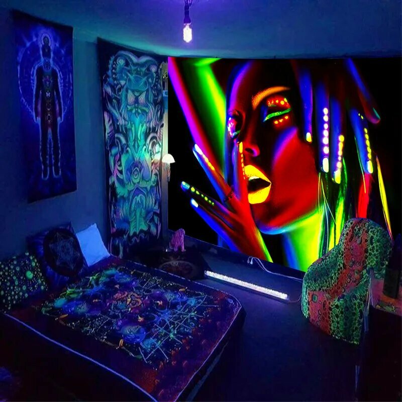 Психоделический гобелен черный 150x100cm, цвет 08