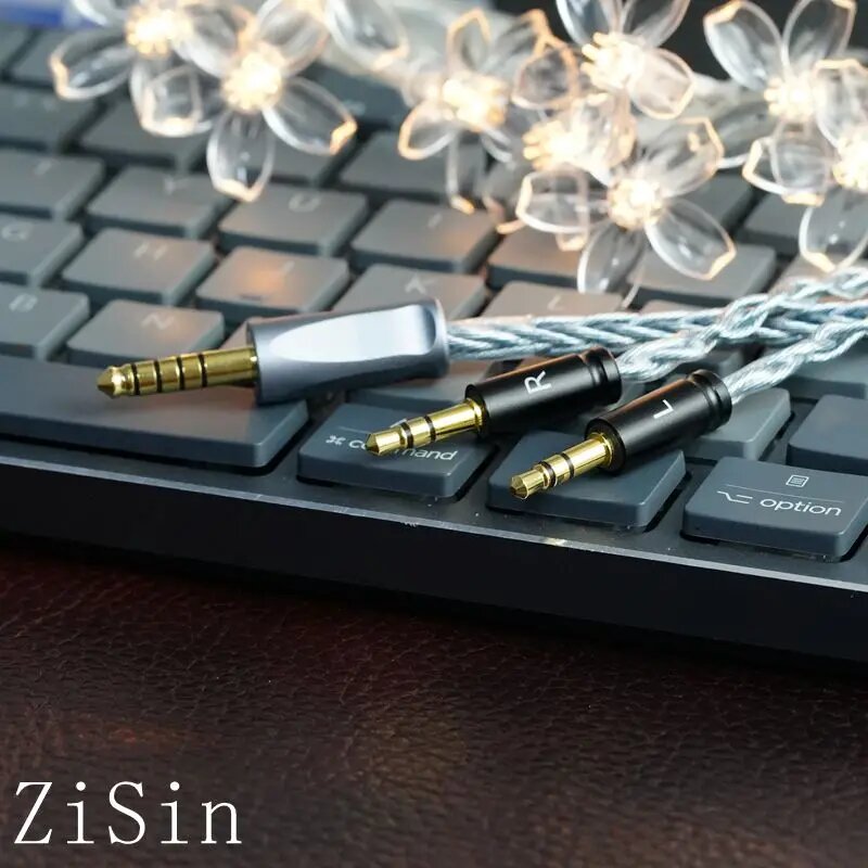 ZiSin HIFI кабель для наушников 3,5/2,5/4,4 мм/XLR серебристый голубой 4.4mm to 1.25M