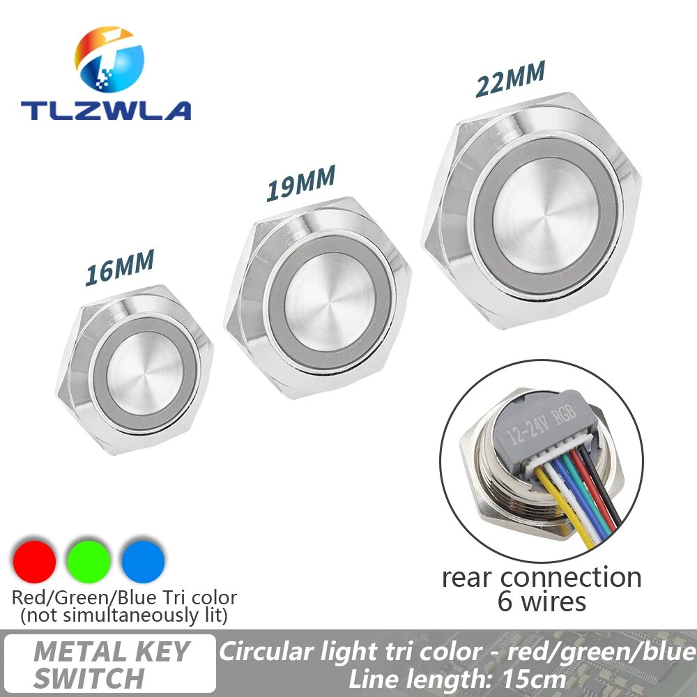 16/19/22mm Ultra Short LED Light Switch 12V 24V Momentary Self Reset Waterproof Metal Push Button Switch with Wire