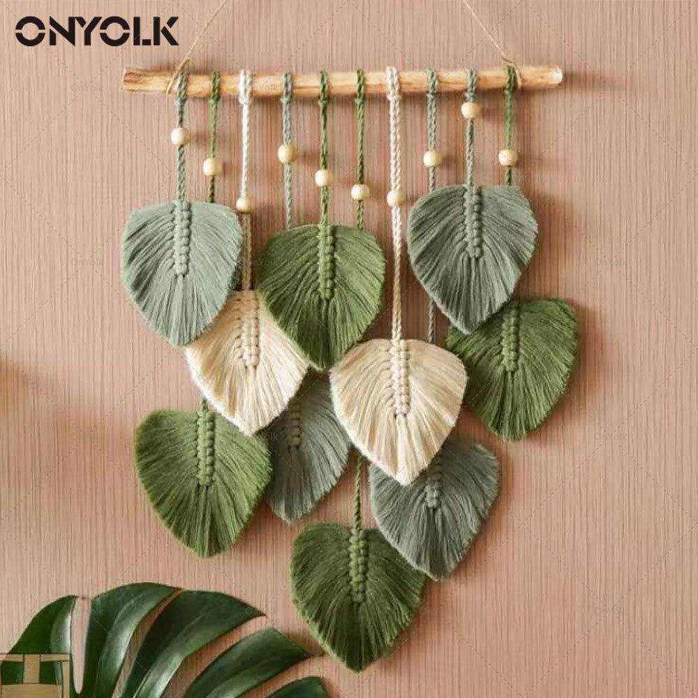 Настенный гобелен из листьев Панно настенное макраме