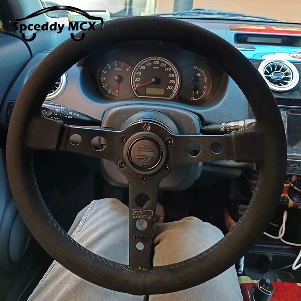 Черный плоский 14-дюймовый руль P5, модифицированный автомобильный руль, кожаный и замшевый спортивный руль для гонок, индивидуальный тип Suede