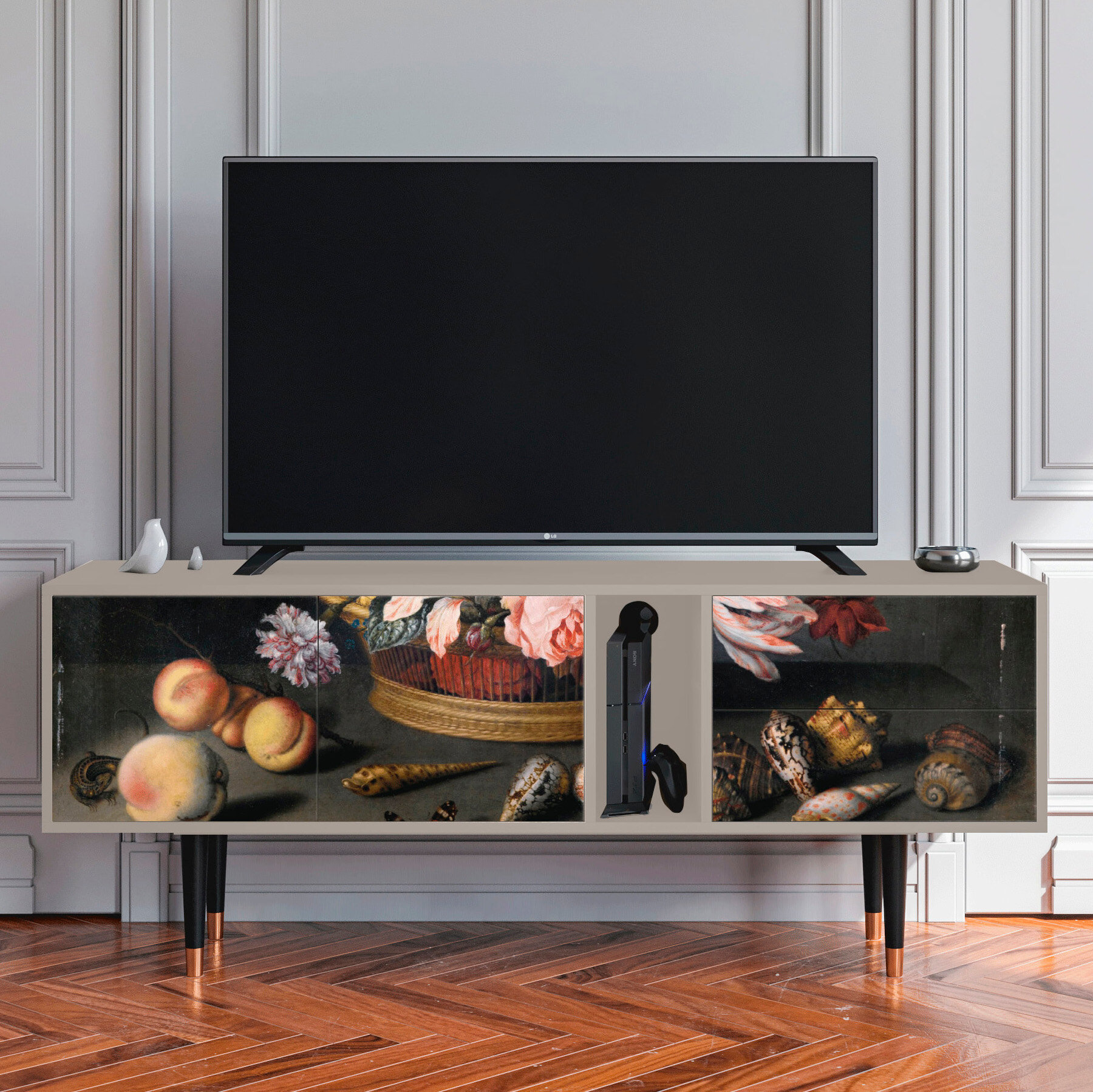 ТВ-Тумба - STORYZ - T1 Still Life with Flowers and Shells by Balthasar van der Ast , Размер - 170 x 69 x 48 см, Цвет корпуса - , Сатин