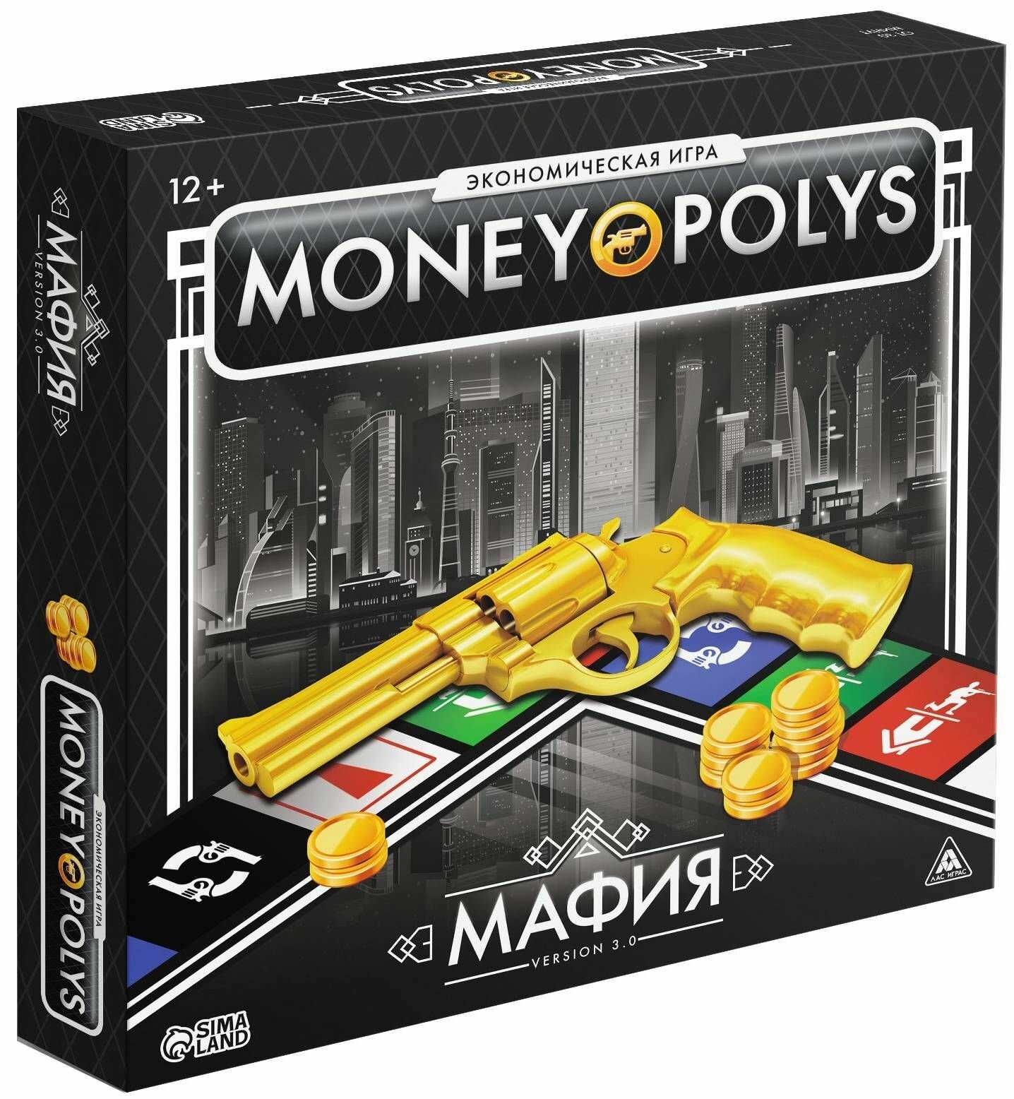 Настольная экономическая игра "MONEY POLYS. Мафия", ходилка с фишками и кубиком для всей семьи и компании, в наборе игровое поле, 116 карт, 6 планшетов
