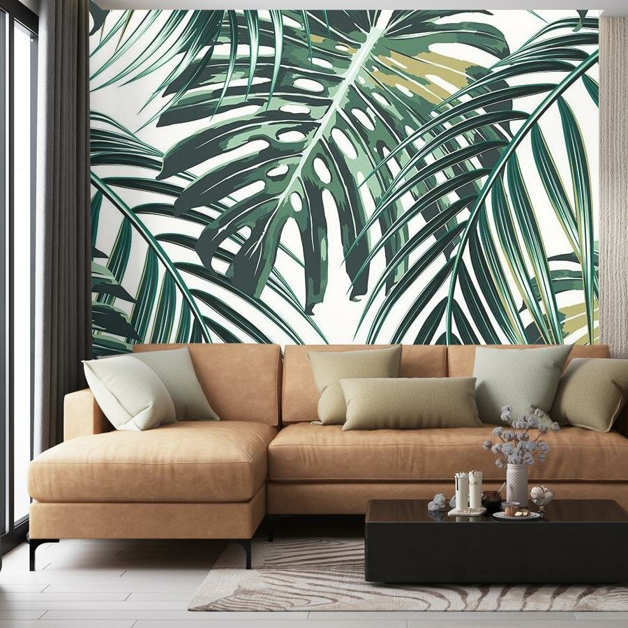 Фотообои Тропическая монстера 9-1868-XL-Флок 270 x 500 см (ВхШ) Бесшовные, флизелиновые, влагостойкие обои MasterFresok