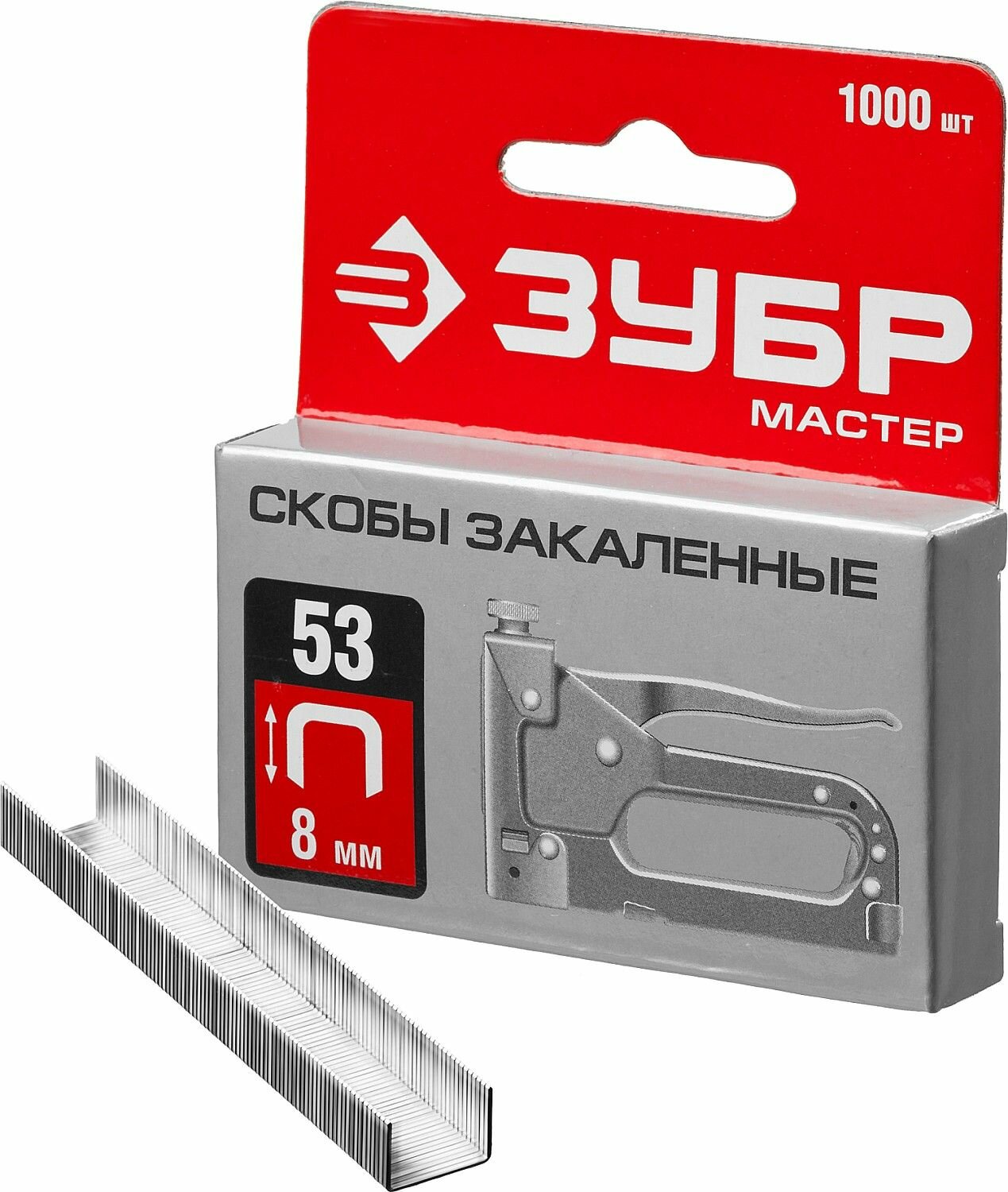 Скобы ЗУБР тип 53 A/10/JT21, 8 мм, 1000 шт, калибр 23GA, для степлера 31625-08