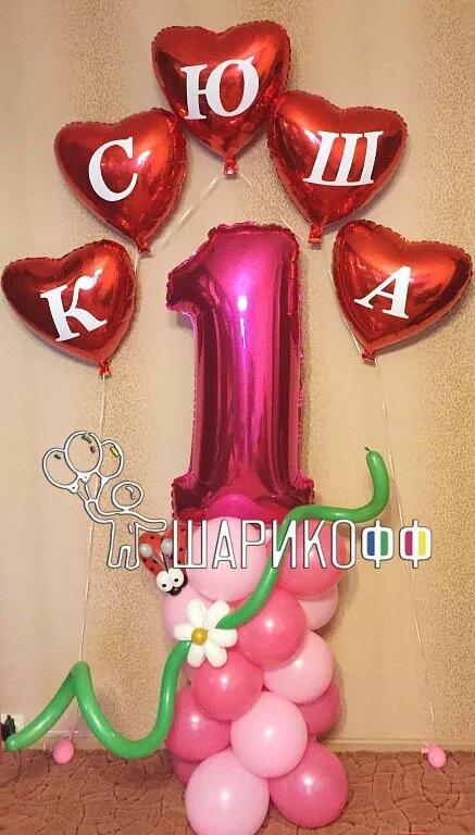 Композиция из шаров с цифрами и гелиевой растяжкой