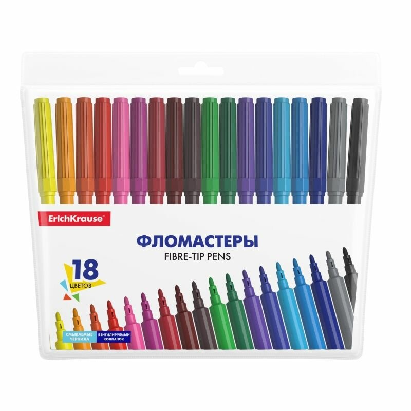 Фломастеры Erich Krause 18 цветов "Basic" в коробке (53369)