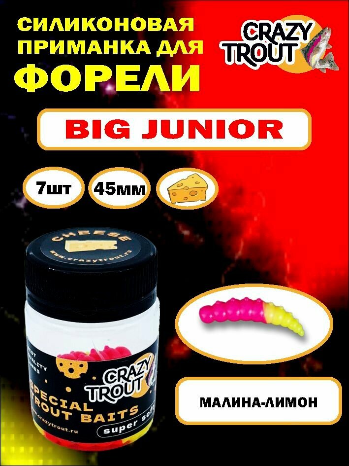 CRAZY TROUT / Силиконовая приманка для ловли форели BIG JUNIOR Малина/Лимон