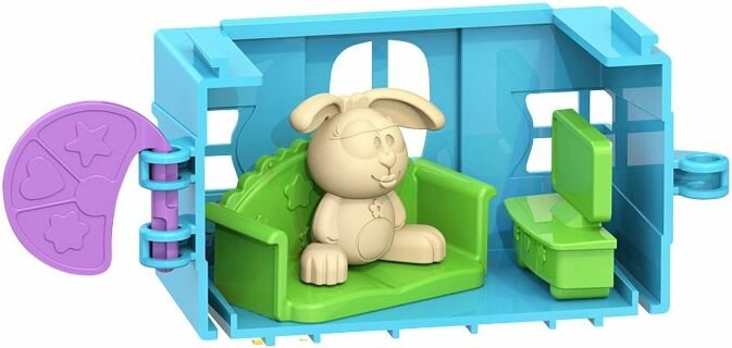 Игровой набор "Зайкин Домик. Гостиная", детский кукольный дом с мебелью и фигуркой зайчика, комплект для сюжетно-ролевой игры, пластиковый модуль для сборной модели, цвет розовый