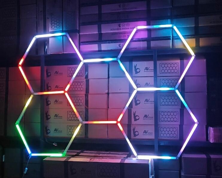 Модульное LED освещение "5 Ячеек" RGB алюминиевый корпус (лампы 44см). Светильник декоративный с функцией эквалайзера. 100 режимов, все цвета.