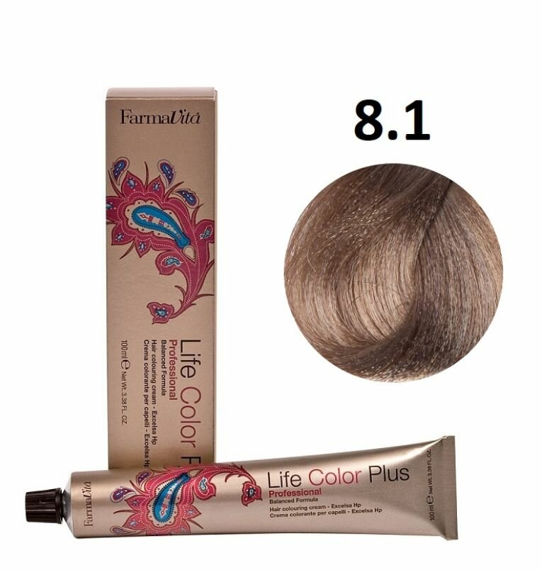 Крем-краска для волос Farmavita Life Color Plus 8.1 светлый блондин пепельный, 100 мл