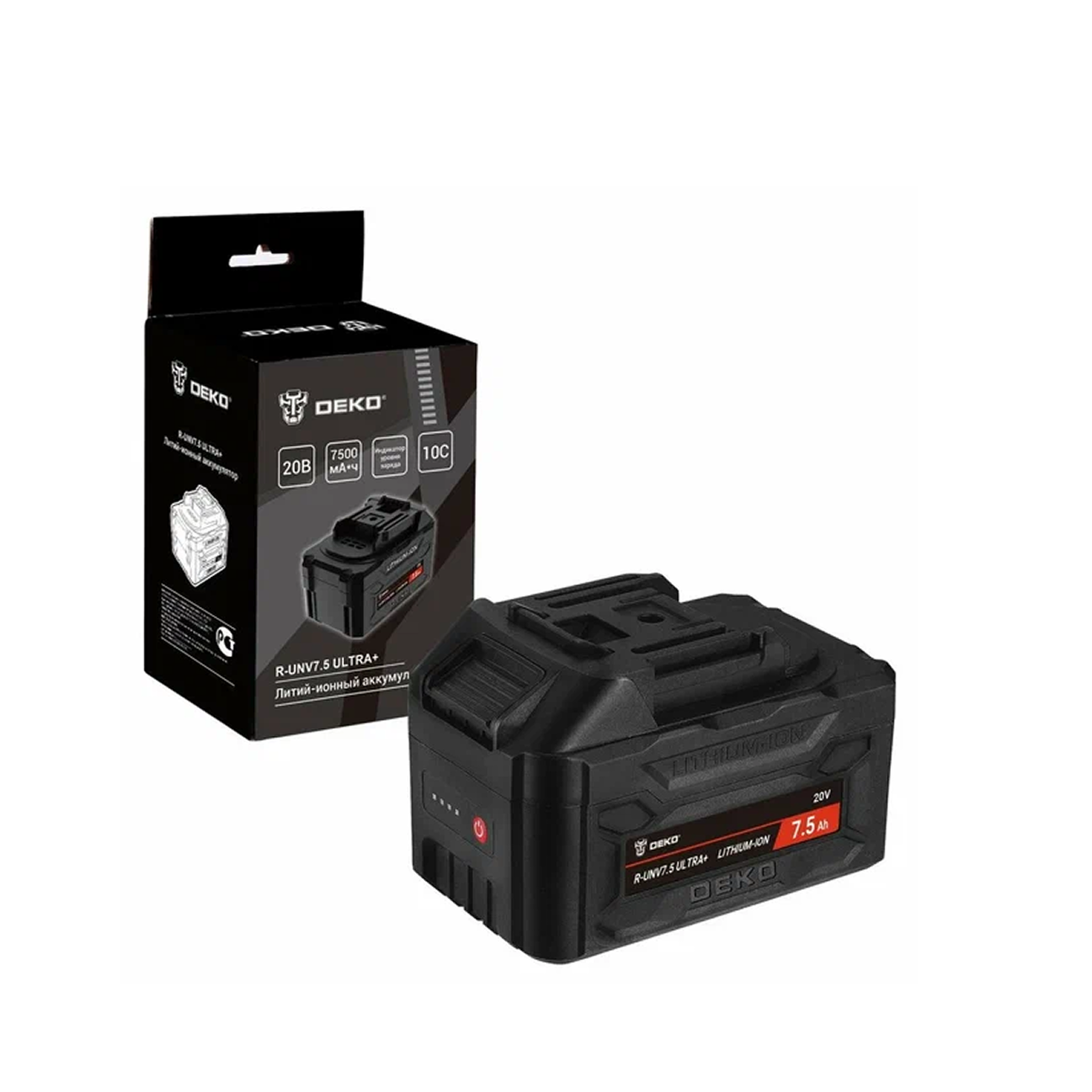 Аккумулятор DEKO M-UNV7.5 EXTRA, Li-ion, 20В, 7.5А*ч, с повышенной токоотдачей P(081-1022)