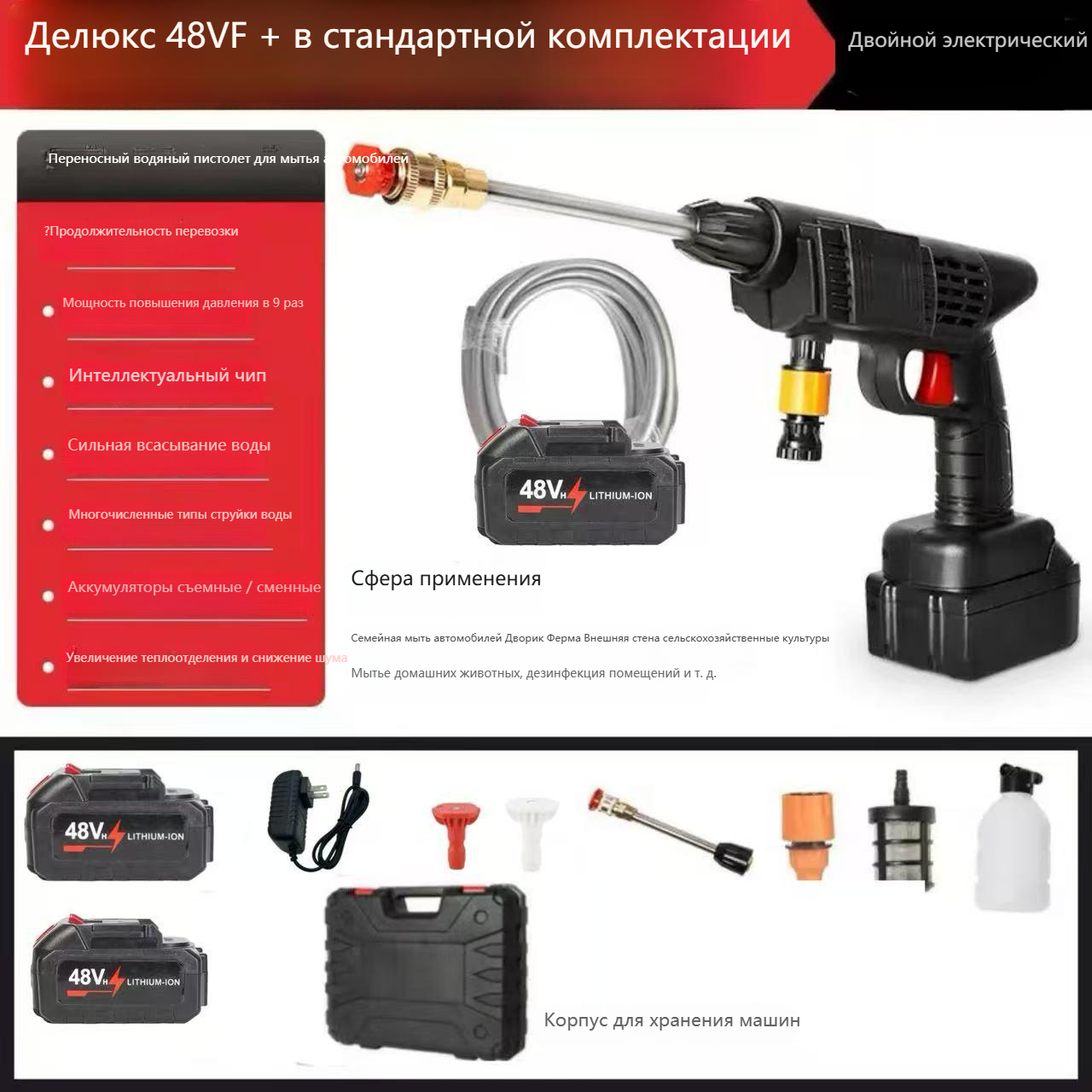 Мойка высокого давления аккумуляторная, мини автомойка 2 АКБ