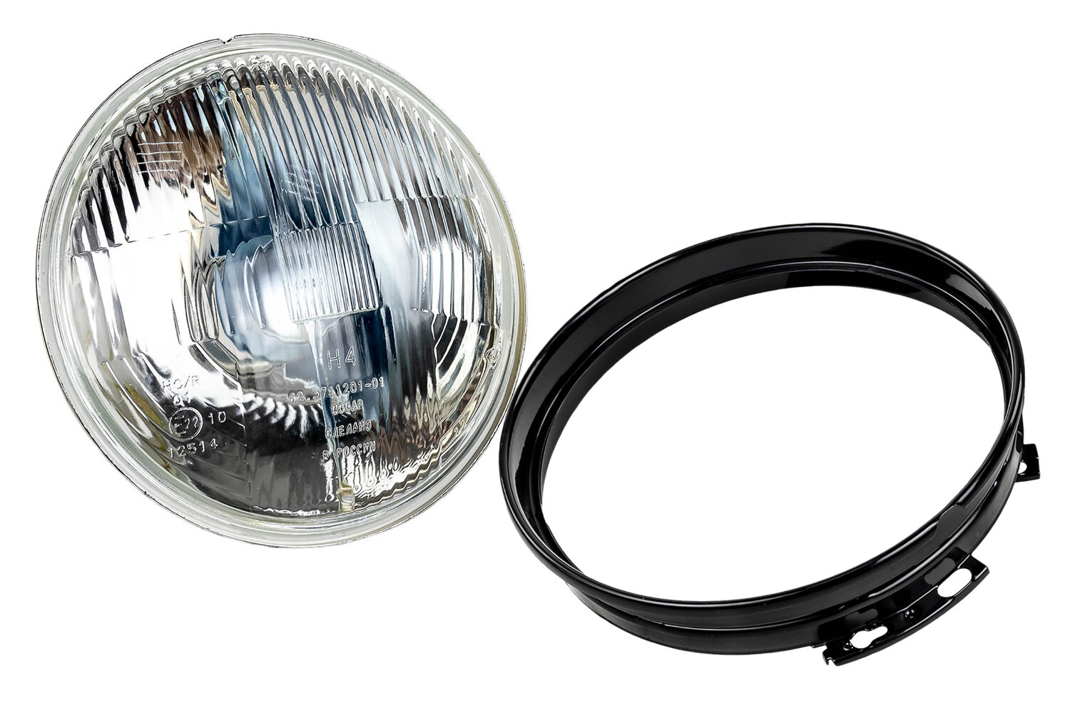 Фара белая (стекло+отражатель) с черным ободком на Лада Нива 4х4, Нива Легенд