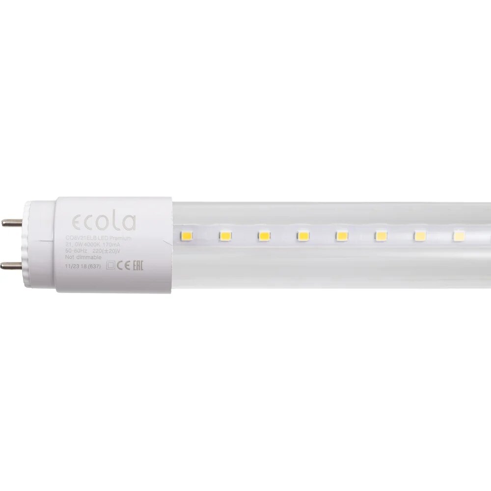 Ecola T8 premium g13 led 21,0w 220v 4000k с поворотными цоколями прозрачное стекло) 1213x26 упак. инд. цв./8/24) CQ8V21ELB