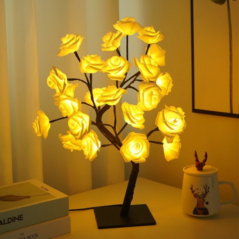 Светильник-дерево с розочками на USB-кабеле, ночник LED с одним режимом