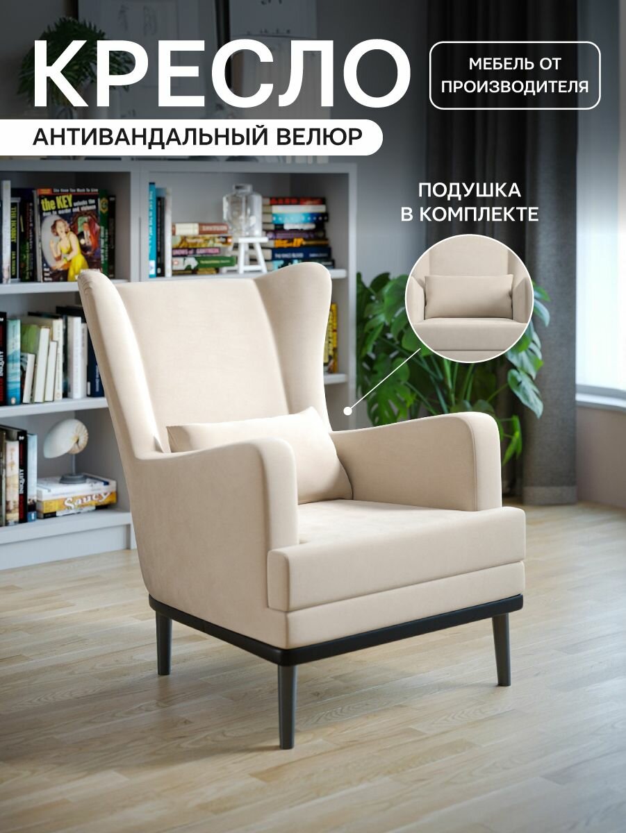 Кресло мягкое для дома и отдыха, в гостиную велюр Dusk