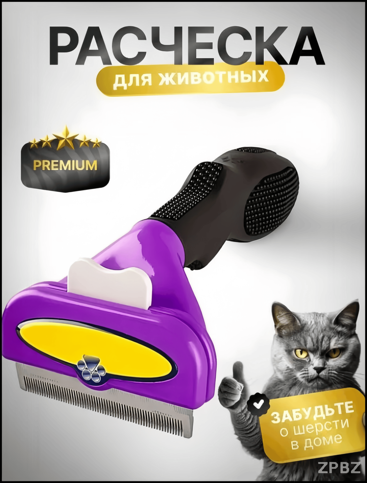 Расческа-дешеддер, для кошек и собак, частая, с эргономичной ручкой, средняя жесткость, 145 мм