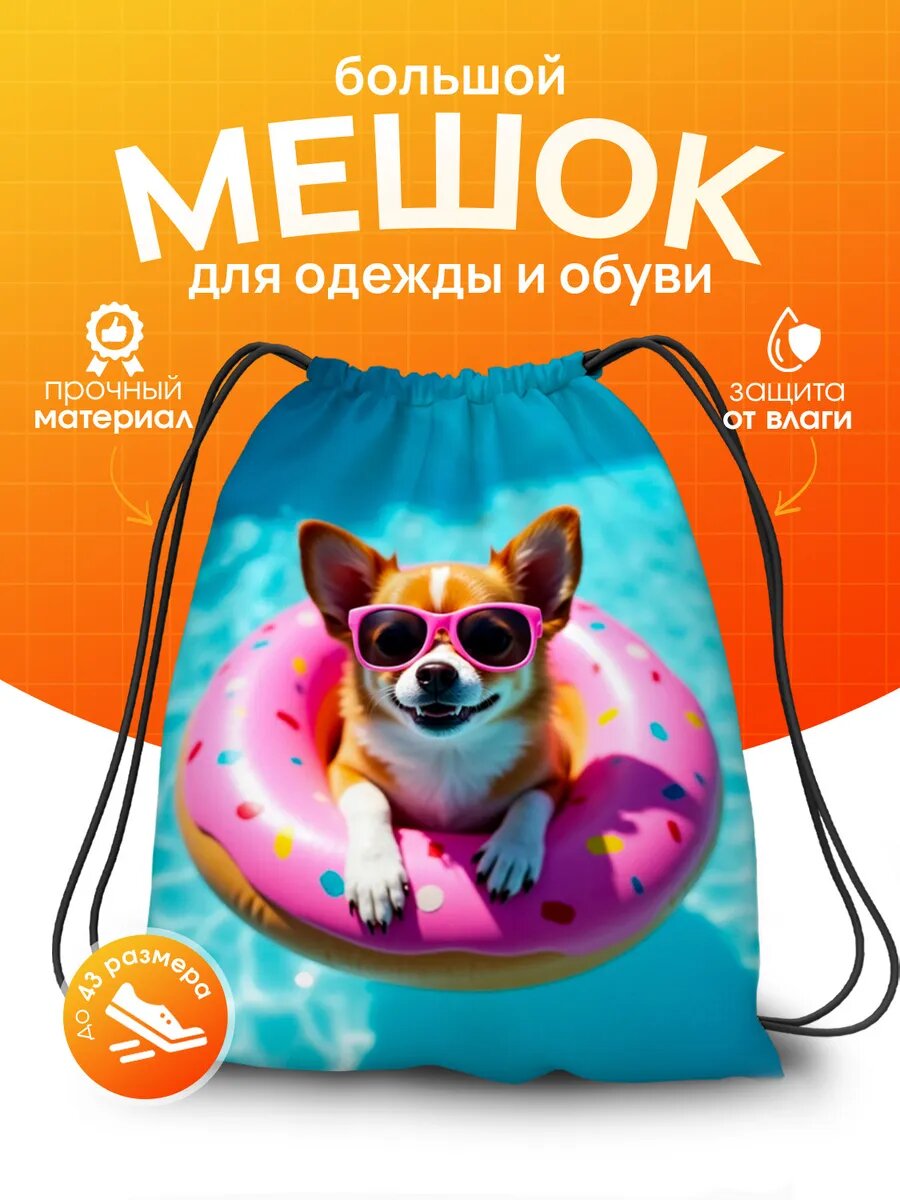 Мешок для сменной обуви в школу большой водоотталкивающий для девочки собака корги