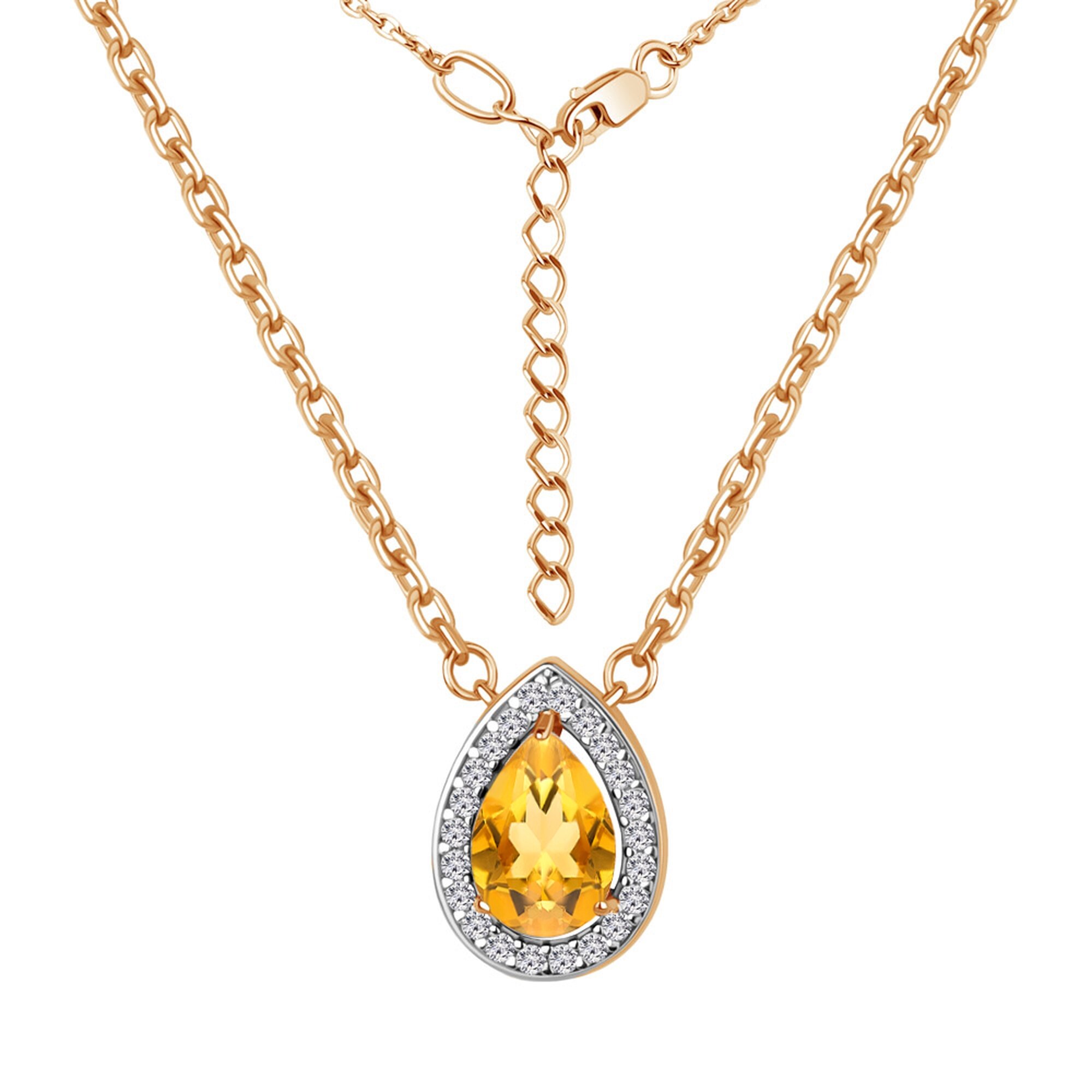 Колье, серебро, 925 проба, золочение, цитрин, фианит