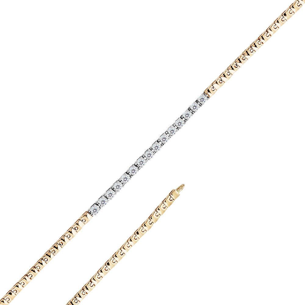 Браслет, комбинированное золото, 585 проба, бриллиант