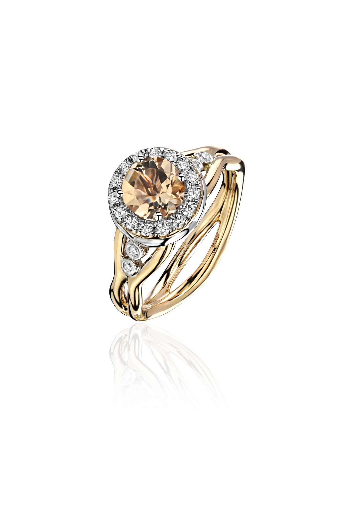 Кольцо, золото, 585 проба, гелиодор, бриллиант