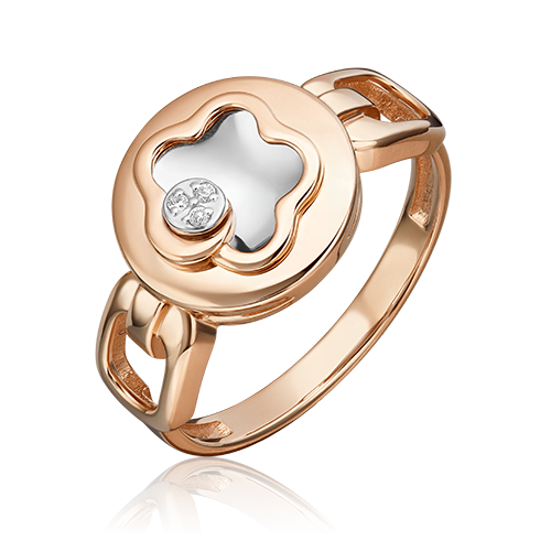 Кольцо, комбинированное золото, 585 проба, бриллиант