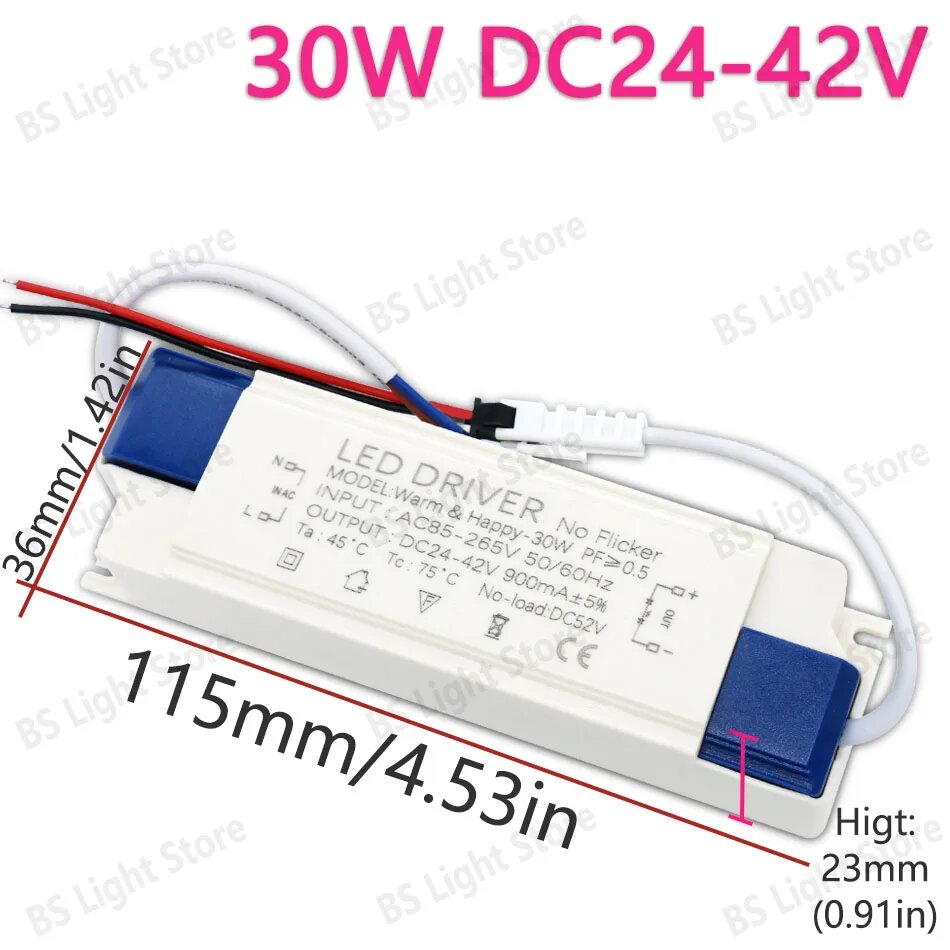 Трансформатор освещения Warm and Happy 20Вт/30Вт/40Вт AC85-265V DC24-42V 30W 900mA