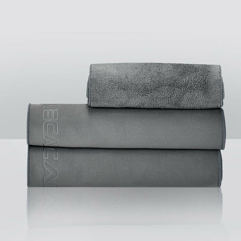 YUECAR Car Wash Towel Car Cleaning Cloth Automotive Cleaning Towel Deer Skin Coral Fleece Double-sided Absorbent Suede Towel 30*40+30*60 Two Pack Gray