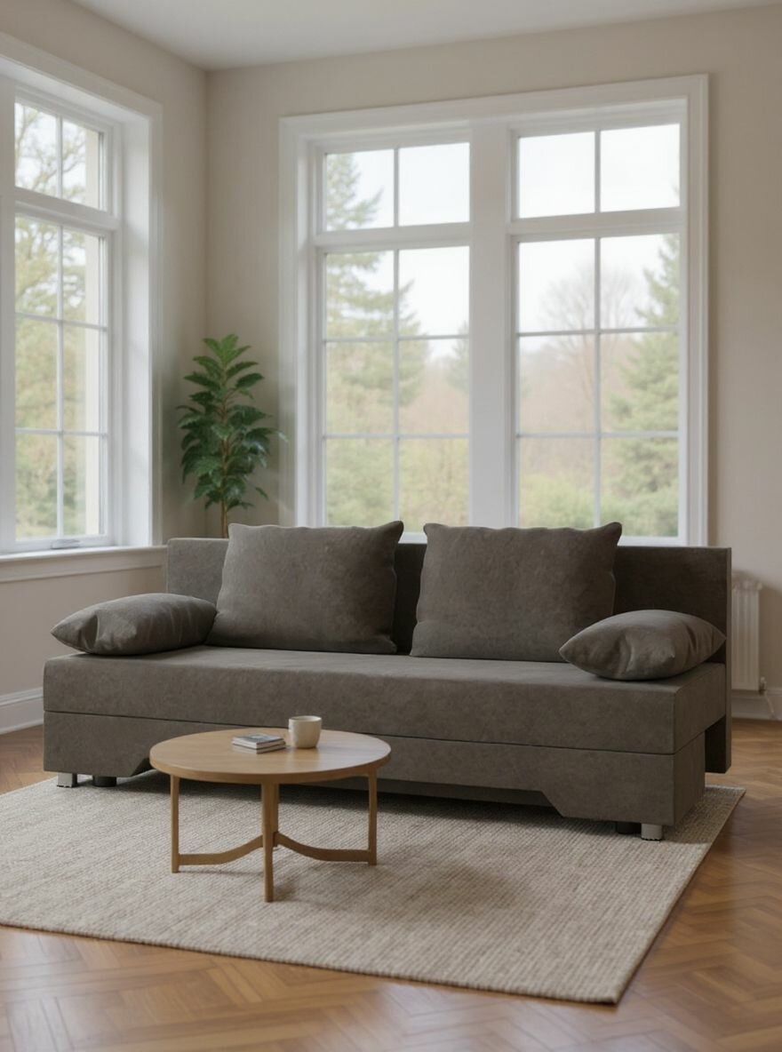 Диван-кровать прямой раскладной "Орлеан" с ящиком для белья, велюр, без подлокотников