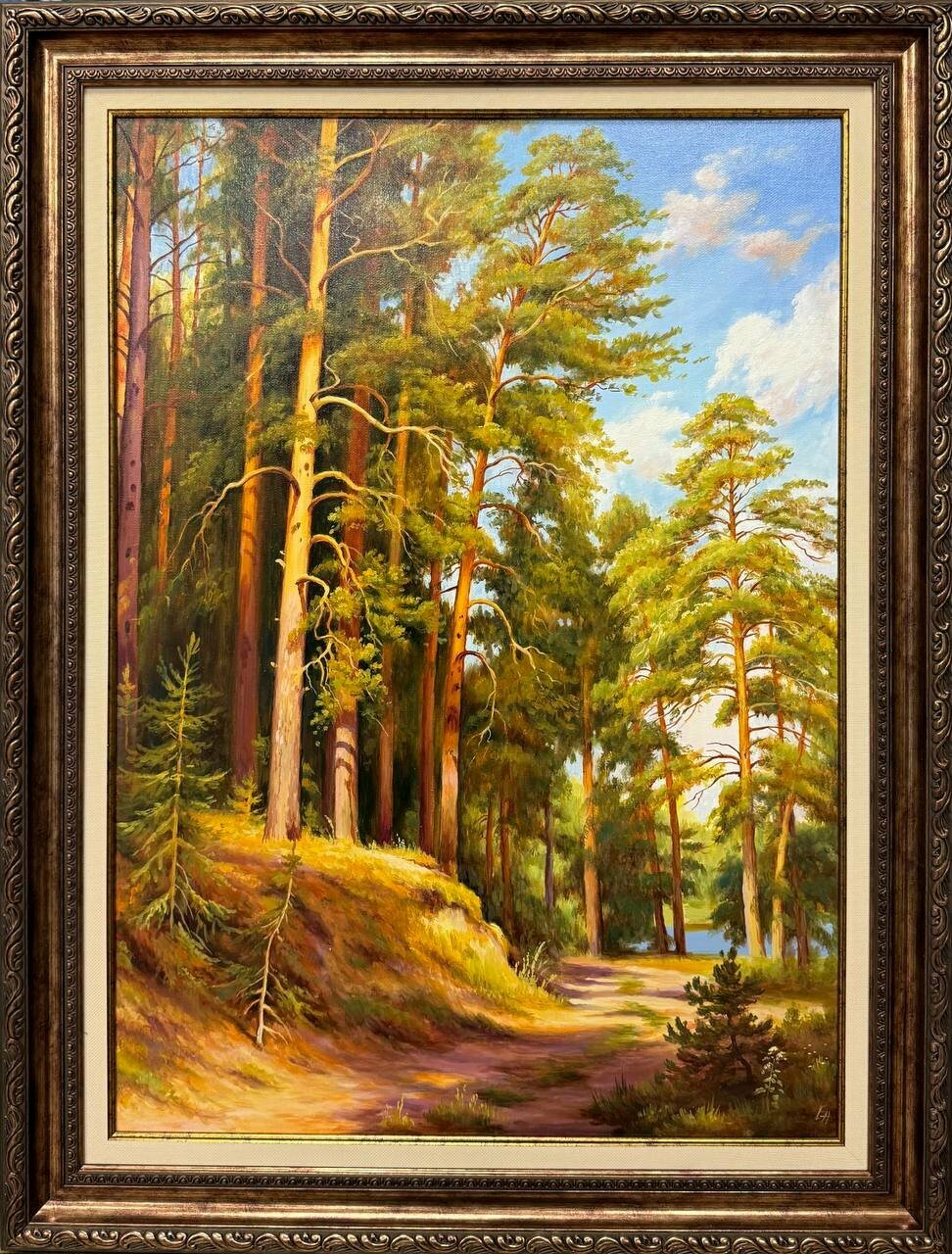 Картина маслом на холсте, сосны, летний пейзаж "Тропинка в сосновом бору"