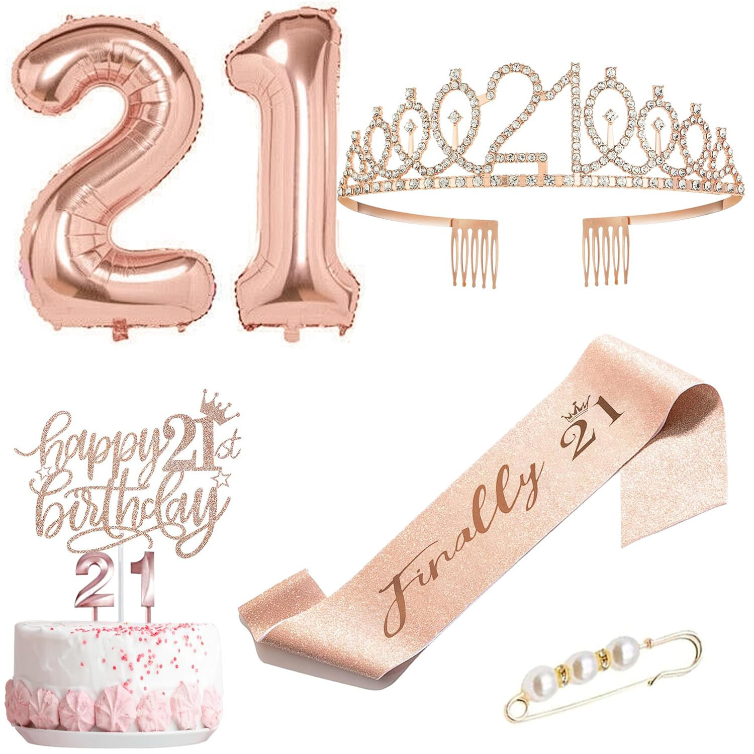 Декорации для 21-го дня рождения, Диадема для 21-го дня рождения, Топпер для торта и Свечи с номером 50, Пояс для дня рождения, Розовое золото, Декорации для вечеринки 16-летнего дня рождения для женщин, Набор для празднования дня рождения, Корона для