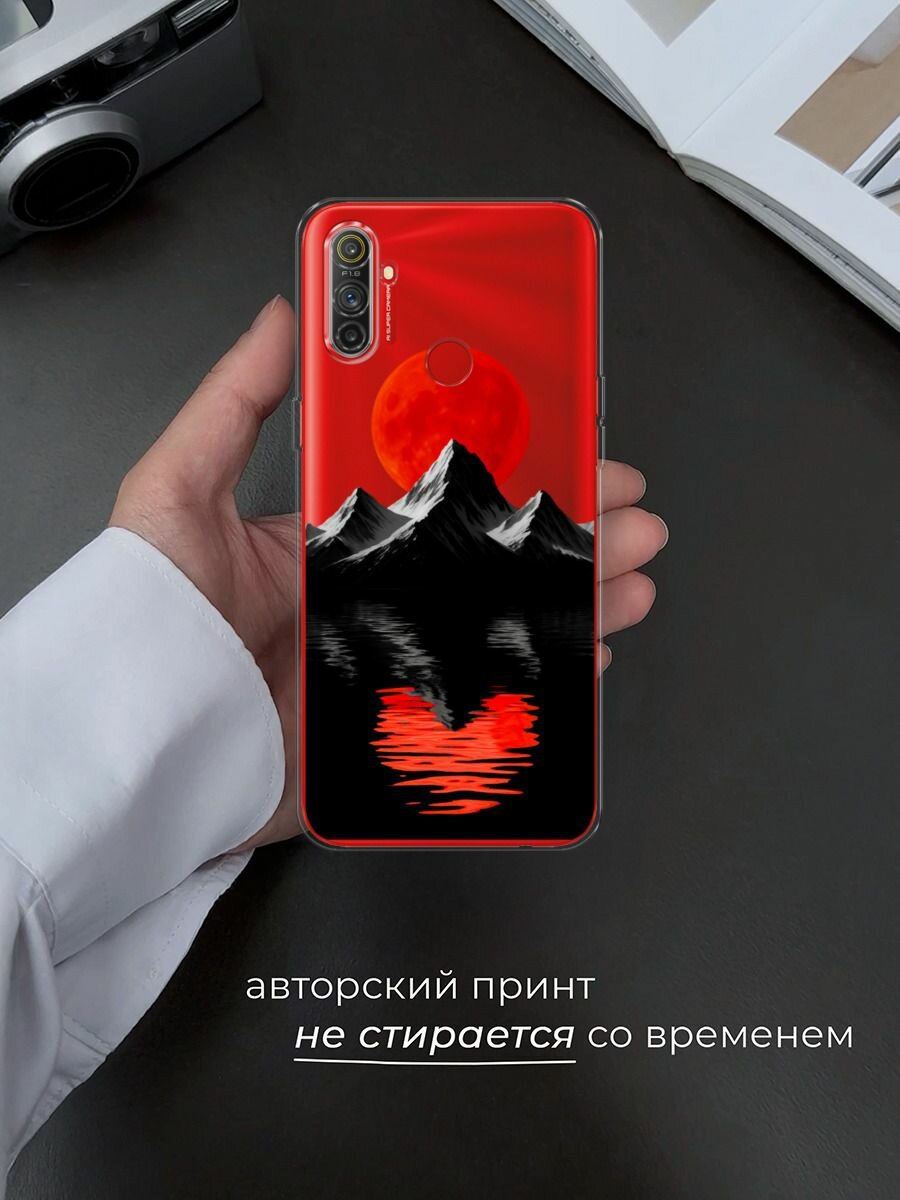 Чехол на Realme C3 / Реалми C3 с принтом Черная гора, прозрачный — фото 1