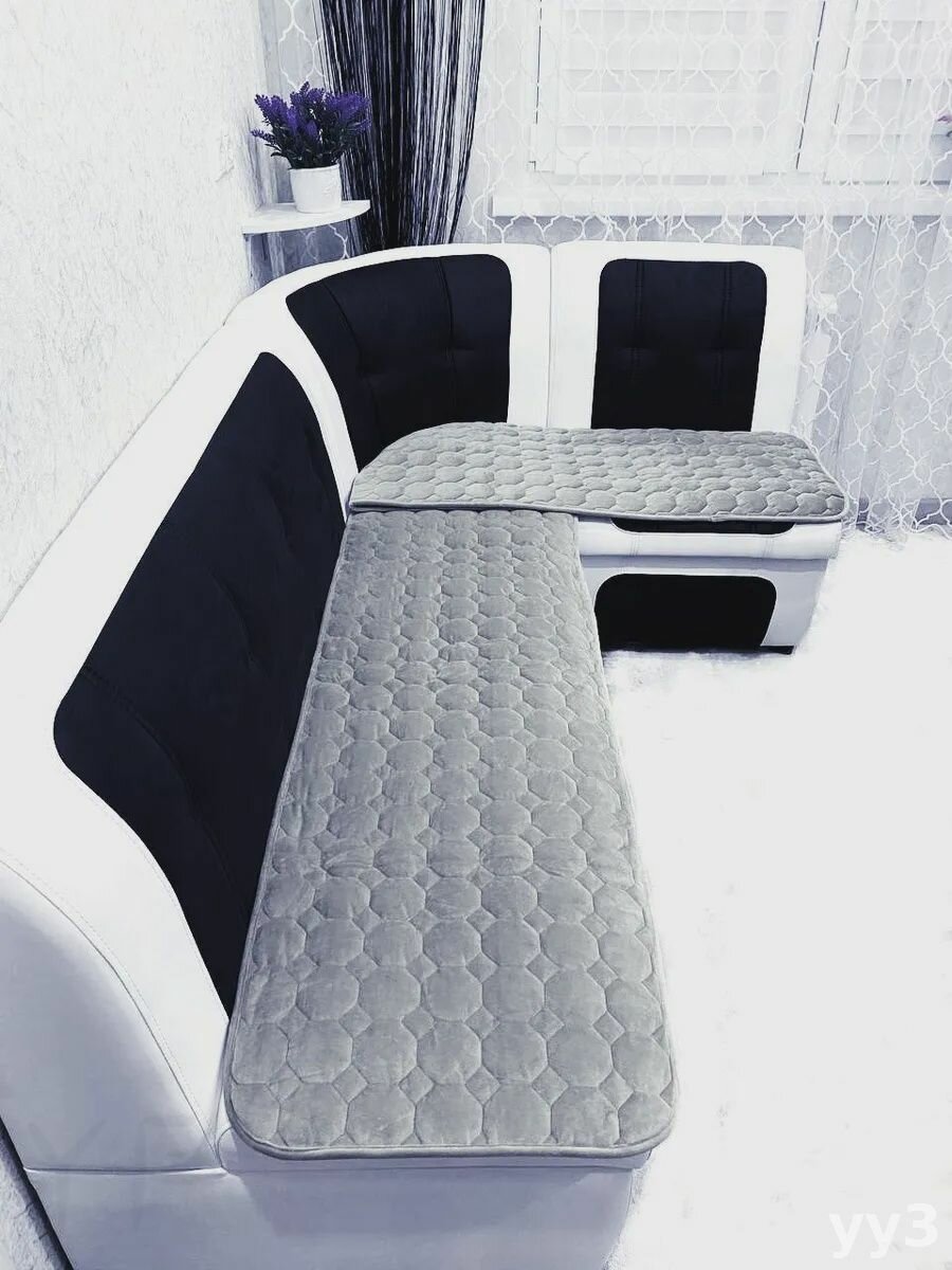 Дивандек на угловой диван, накидки на кухонный уголок 150х50см. - 2 шт, покрывала антискользящее набор светло-серый