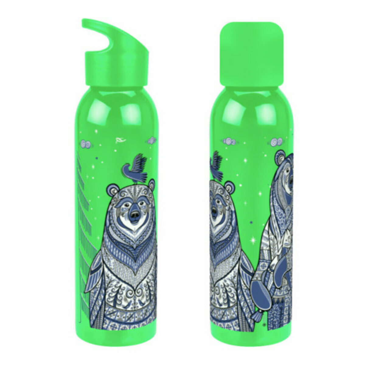 Бутылка для воды «Медведь и Медведица. Мезенские мотивы (т)» (зеленое яблоко)