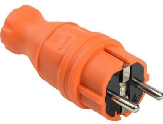 Вилка прямая Iek омега ВБп3-1-0м IP44 каучук оранжевый, PKR01-016-2-K09