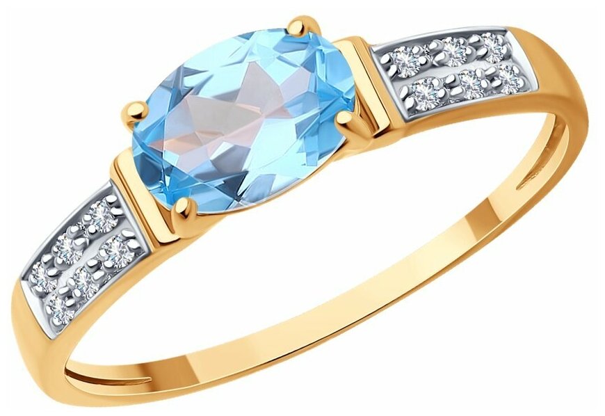 Кольцо, красное золото, 585 проба, бриллиант, топаз